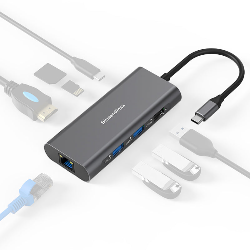 BLUEENDLESS HC801 4K Type-C Hub 8-in-1 Multiport PC Laptop USB 3.0 Doc ...