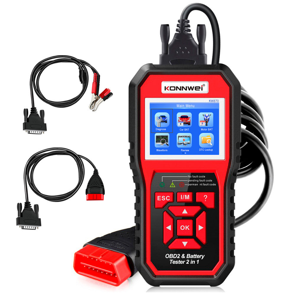 KONNWEI KW870 Car OBD 2 Diagnostic Tools Scanner, Battery Tester 2-in ...
