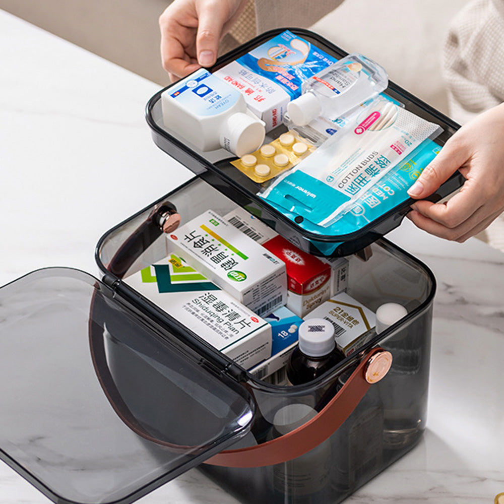 Clear First Aid Box Dual-layer Medical Storage Container Medicine Box ...